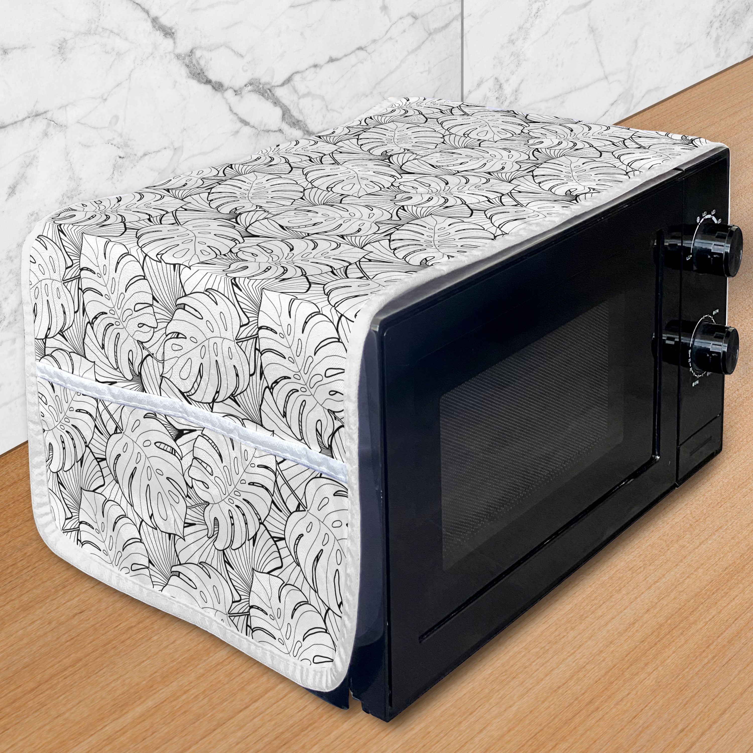 Black and White Microwave Oven Cover, Palm Tree Leaves Subtropical ...