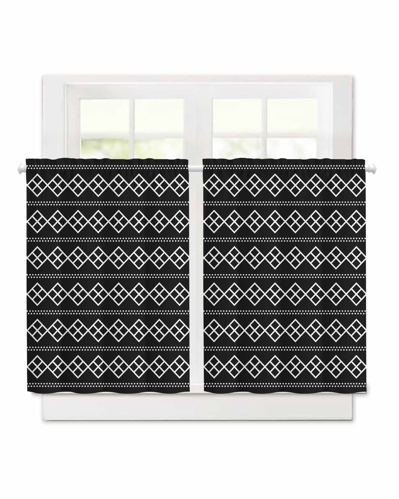 Black White Minimalist Geometric Art Short Blackout Curtains 36 Inch ...