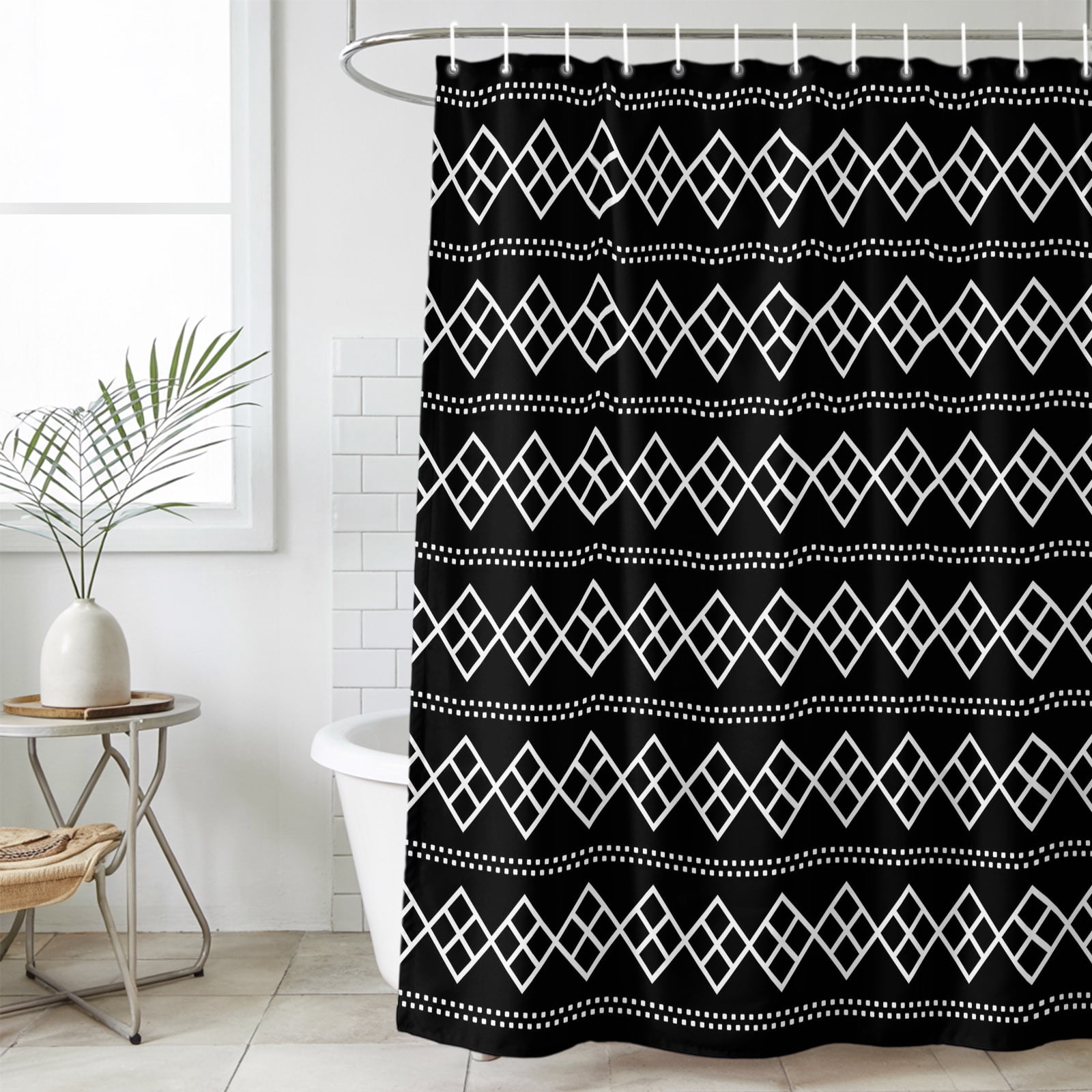 Black White Minimalist Geometric Art Shower Curtain Set, Waterproof ...