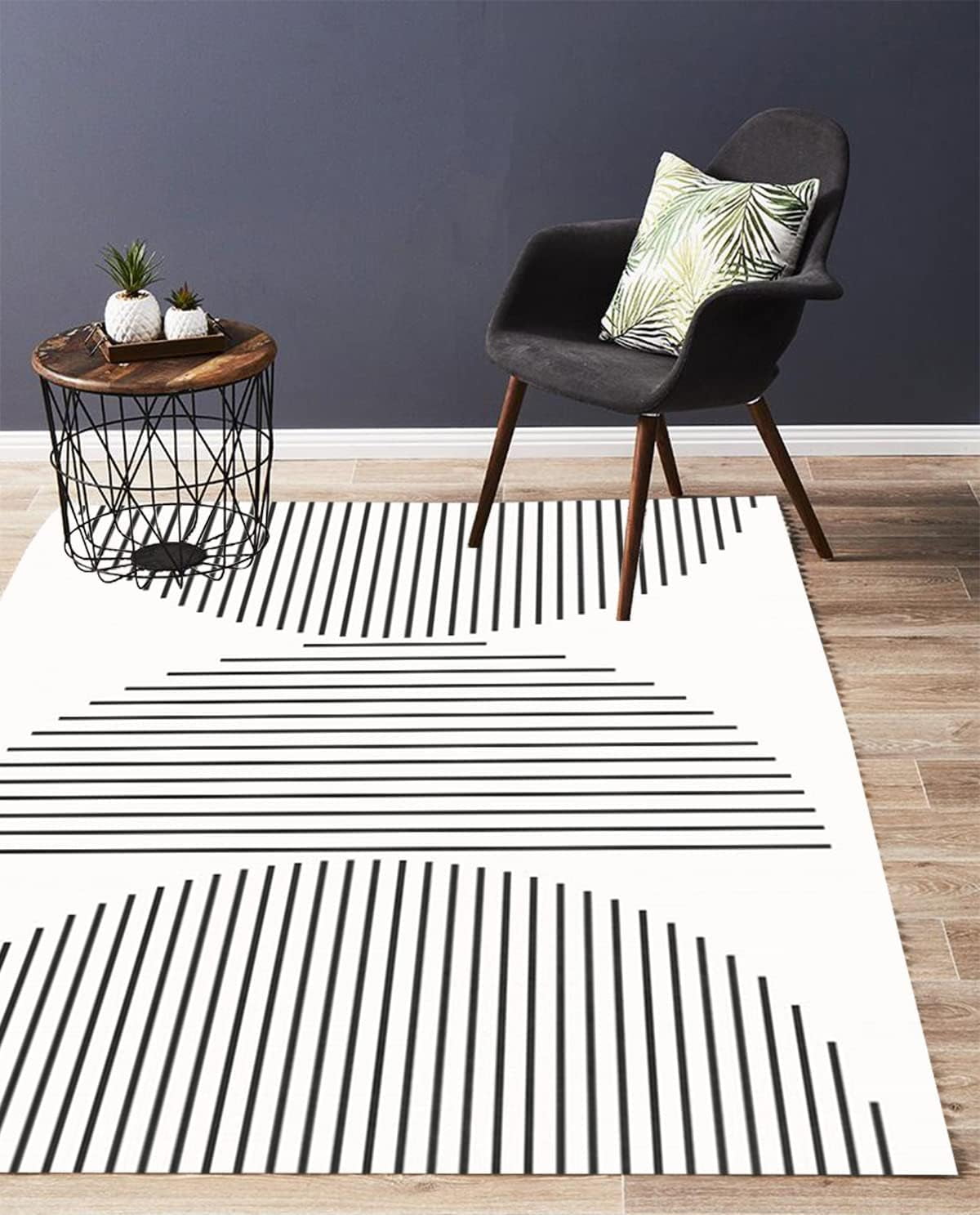 Black White Minimalist Modern Geometric Area Rug 2' x 3' Soft Aesthetic ...