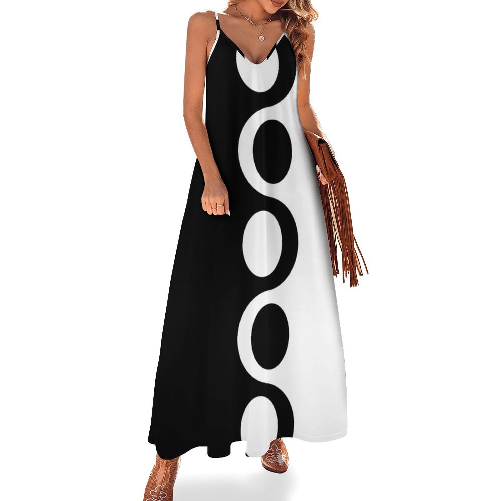Black White Mod Sleeveless Dress women's elegant loose dresses long ...