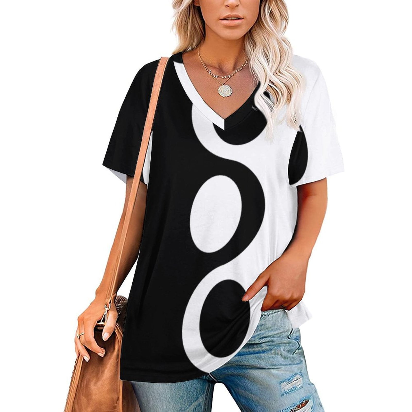 Black White Mod Women Zipper Sexy Printed Vintage T Shirts Tops Full ...