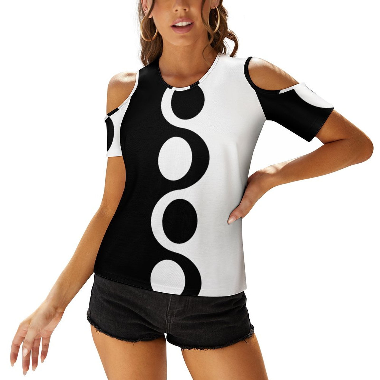 Black White Mod Women Zipper Sexy Printed Vintage T Shirts Tops Full ...