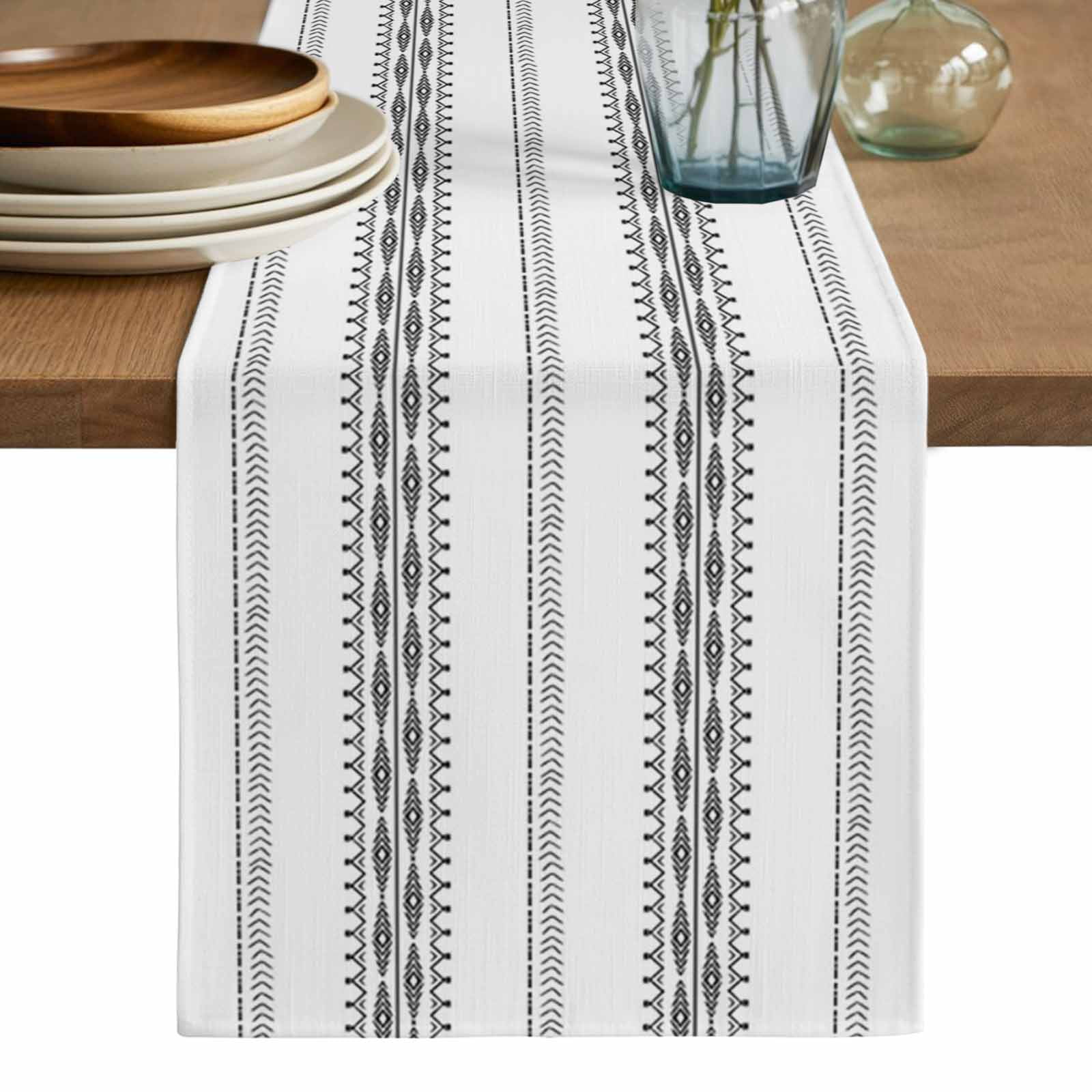 Black White Modern Geometric Table Runner, Abstract Art Aesthetics ...