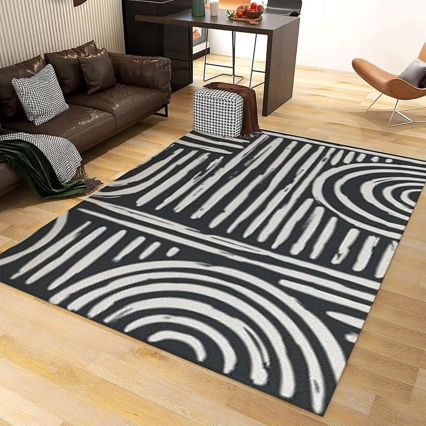 Black And White Modern Simple Geometric Lines Area Rug, Abstract ...