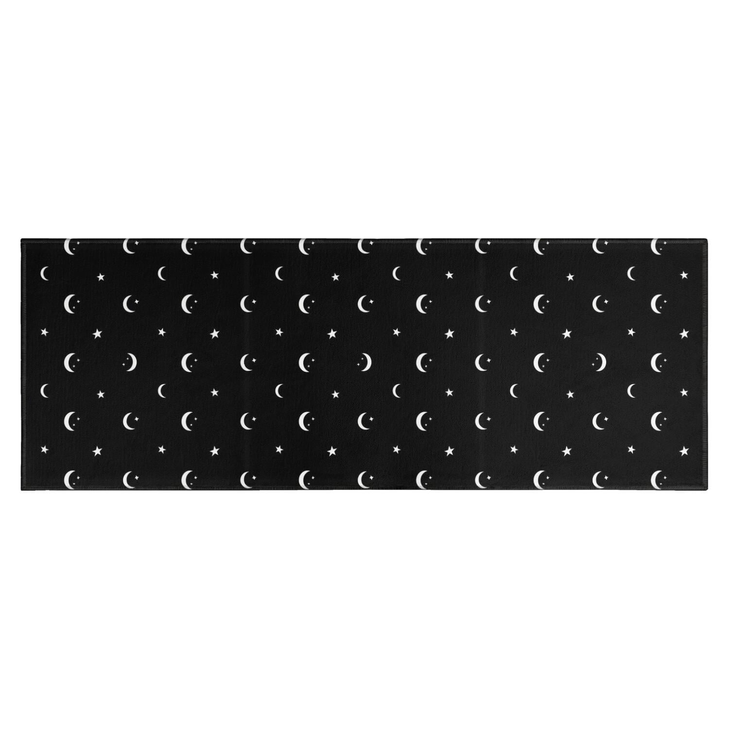 Black White Moon Star Pattern Kitchen Rug Mat,Kitchen Runner Rugs Non ...