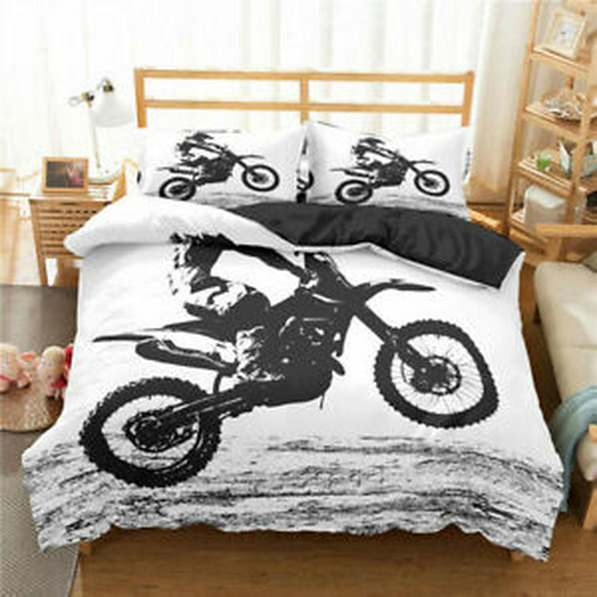 Black White Motocross Motorcycle Print Duvet Quilt Cover Pillowcase ...