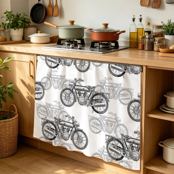 Black White Motorcycles Cabinet Curtains 35''x35'', Modern Hand-Painted ...