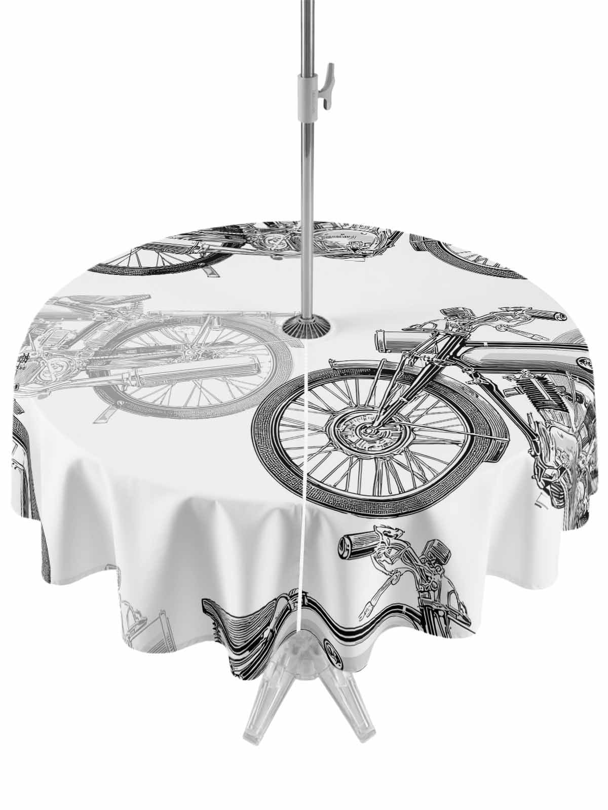 Black White Motorcycles Outdoor Tablecloth - 60 Inch Round Dining Table ...