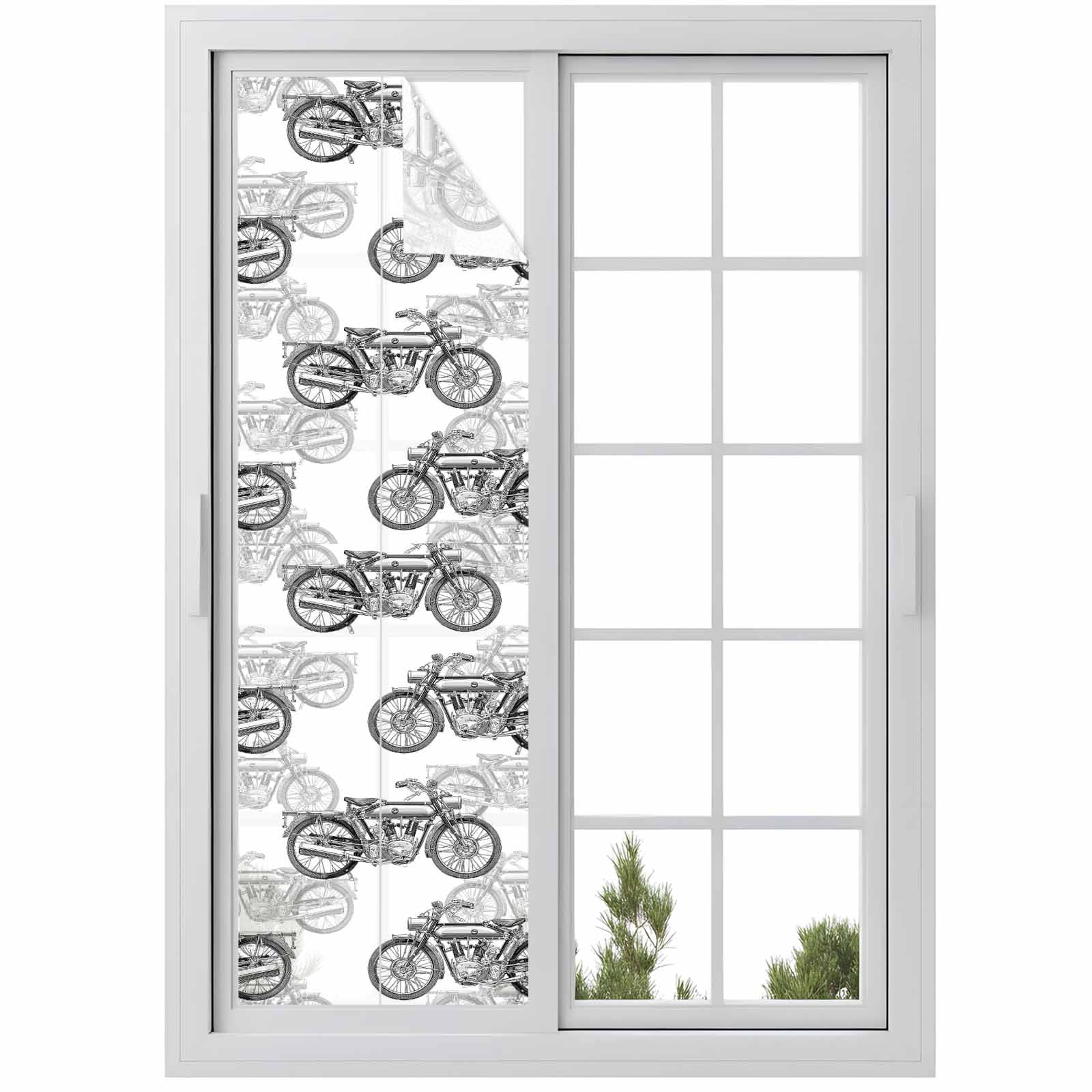 Black White Motorcycles Window Privacy Film, Modern Hand-Painted ...