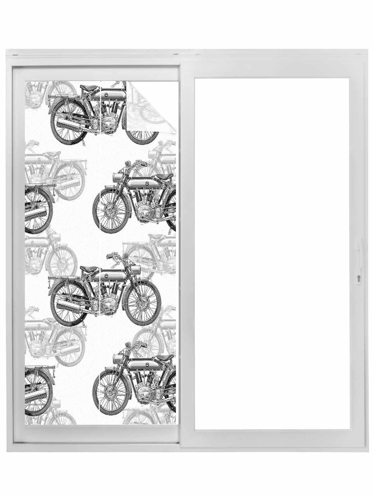 Black White Motorcycles Window Privacy Film, Modern Hand-Painted ...