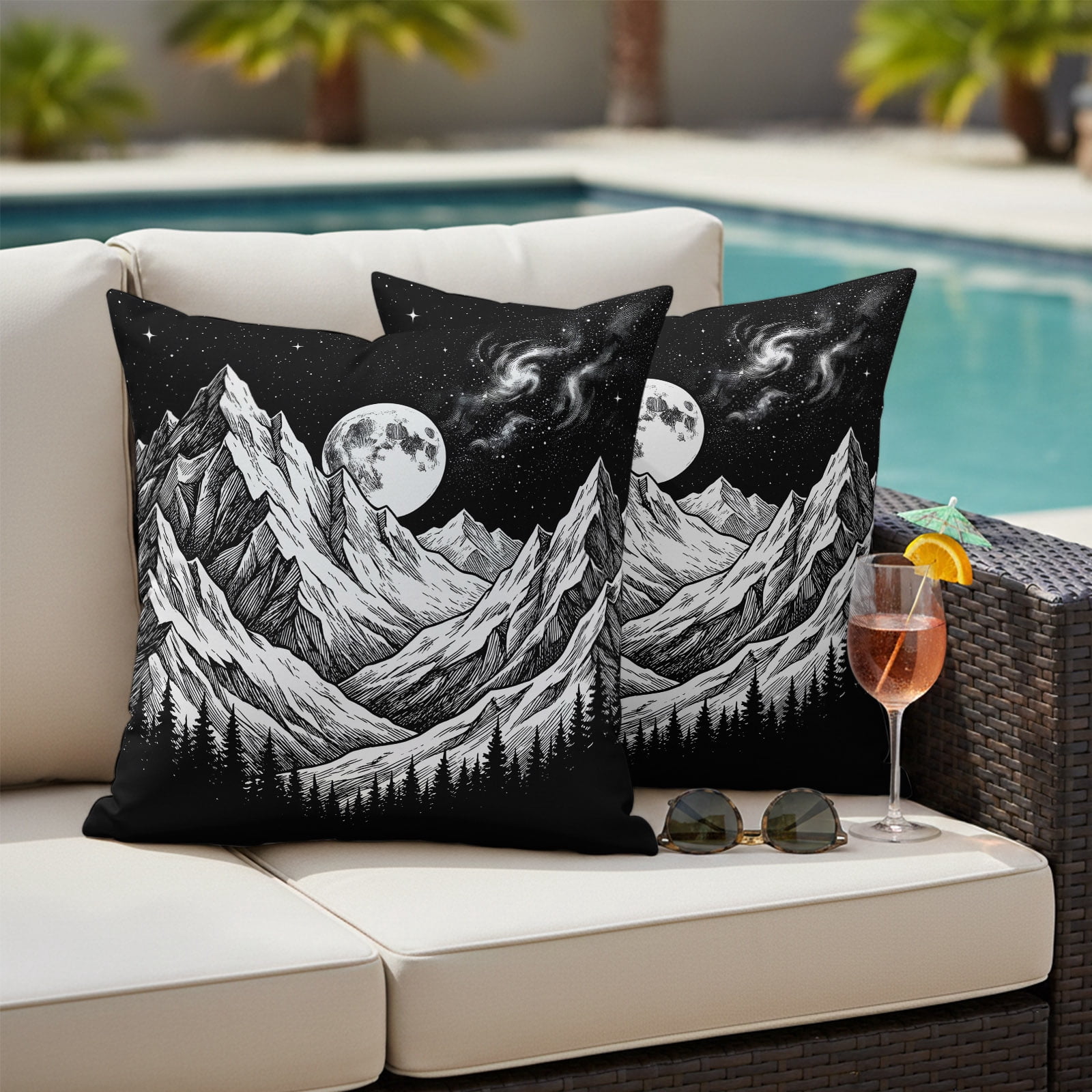 Black White Mountains Outdoor Pillow Covers 16x16 Inch Throw Pillow ...