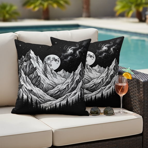 Black White Mountains Outdoor Pillow Covers 20x20 Inch Throw Pillow ...