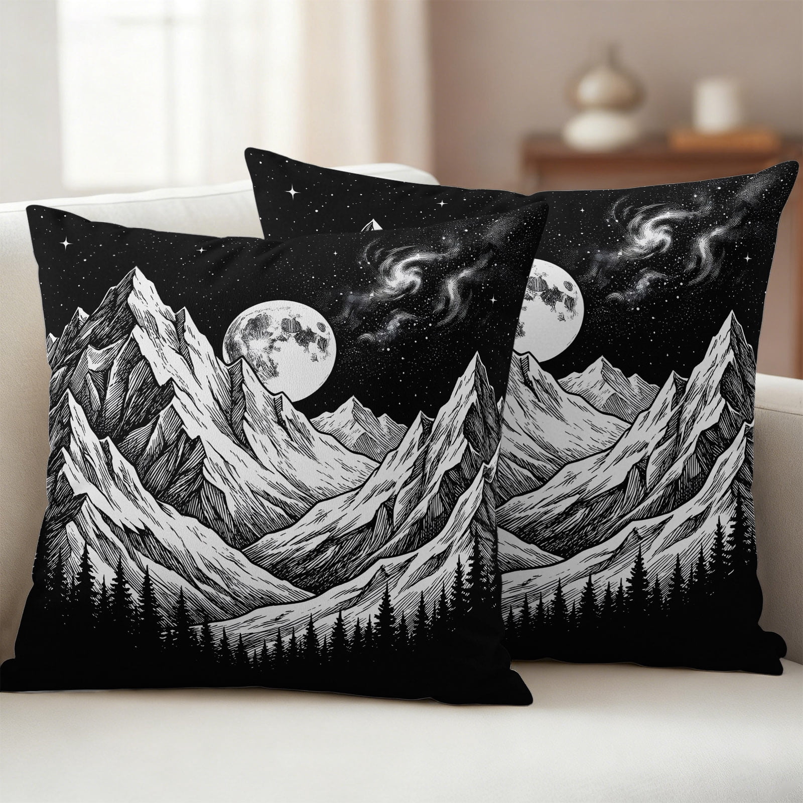 Black White Mountains Outdoor Waterproof Throw Pillow Covers 18x18 Set ...