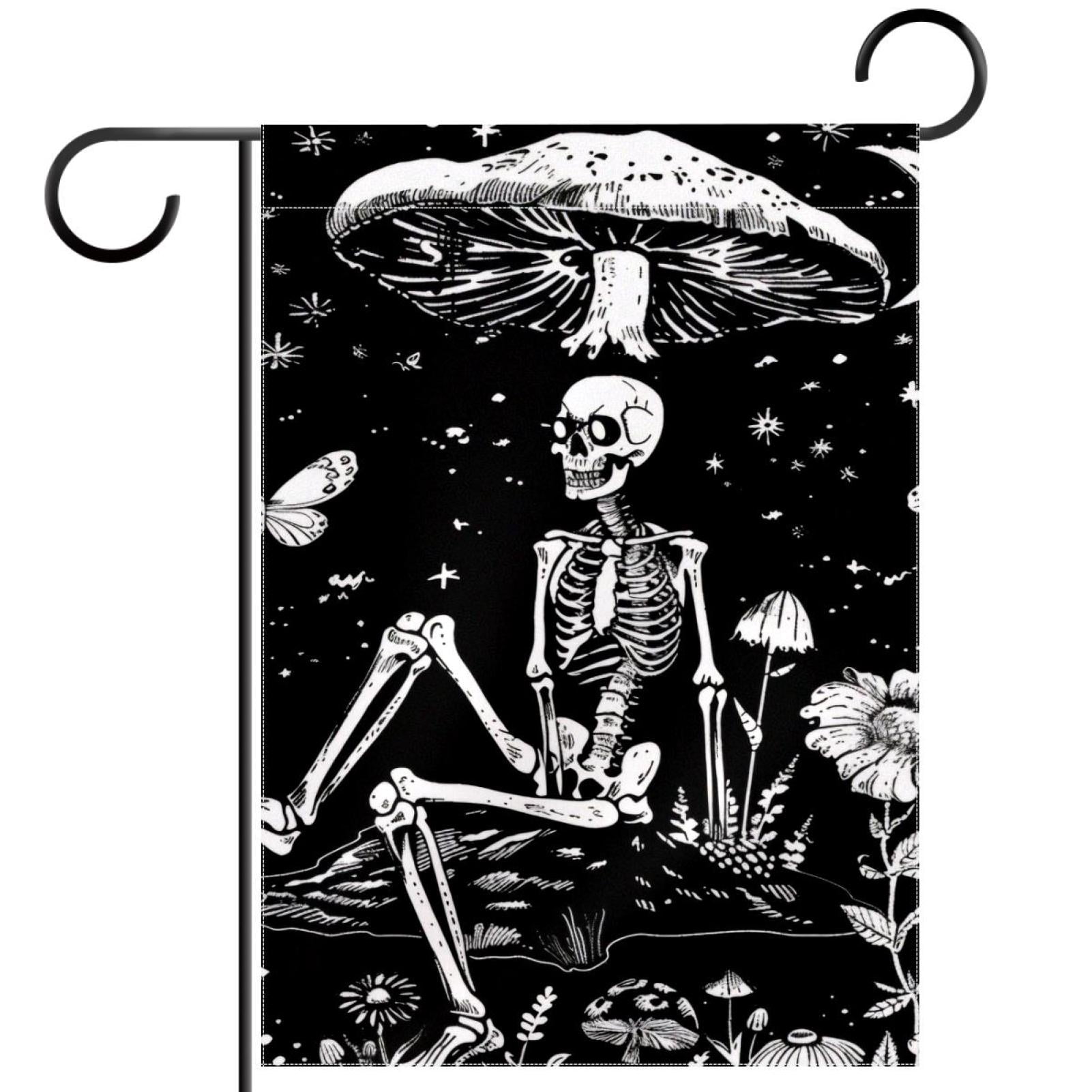 Black White Mushroom Skeleton Galaxy Star Butterflies Welcome Garden ...
