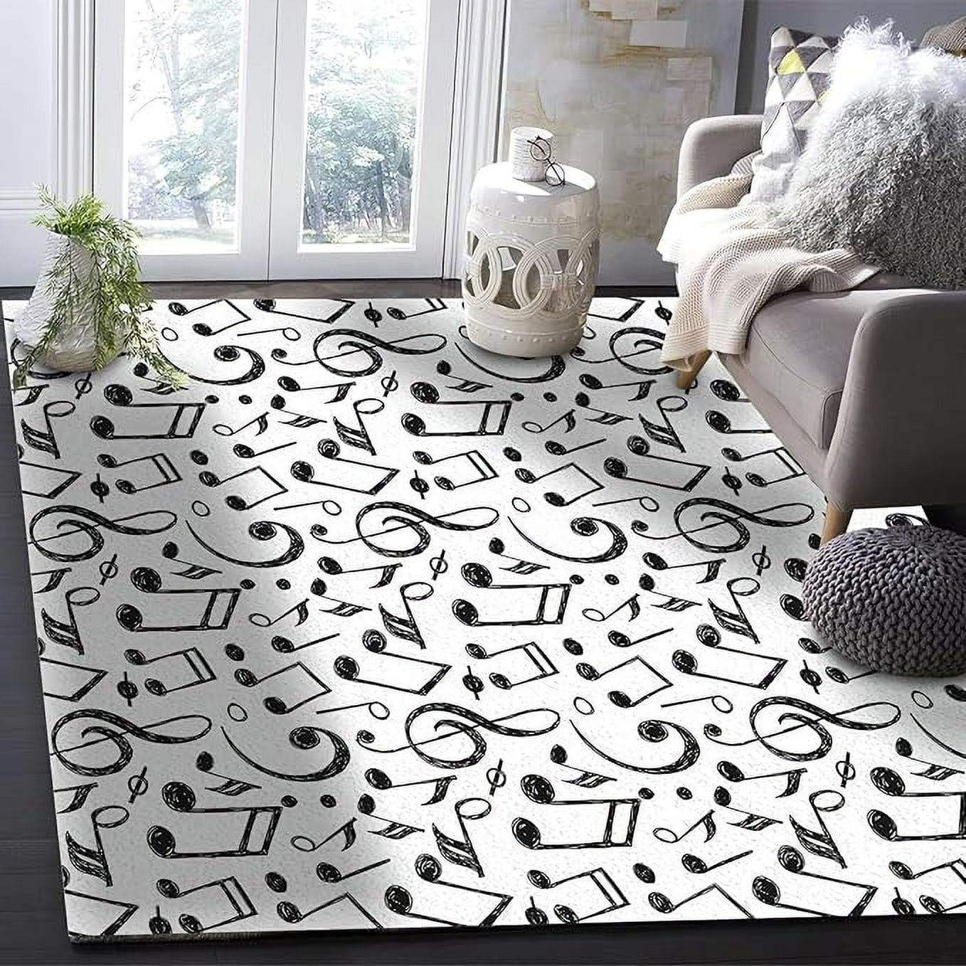 Black White Music Notation Area Rug, Music Notes Non Slip Print Rugs ...