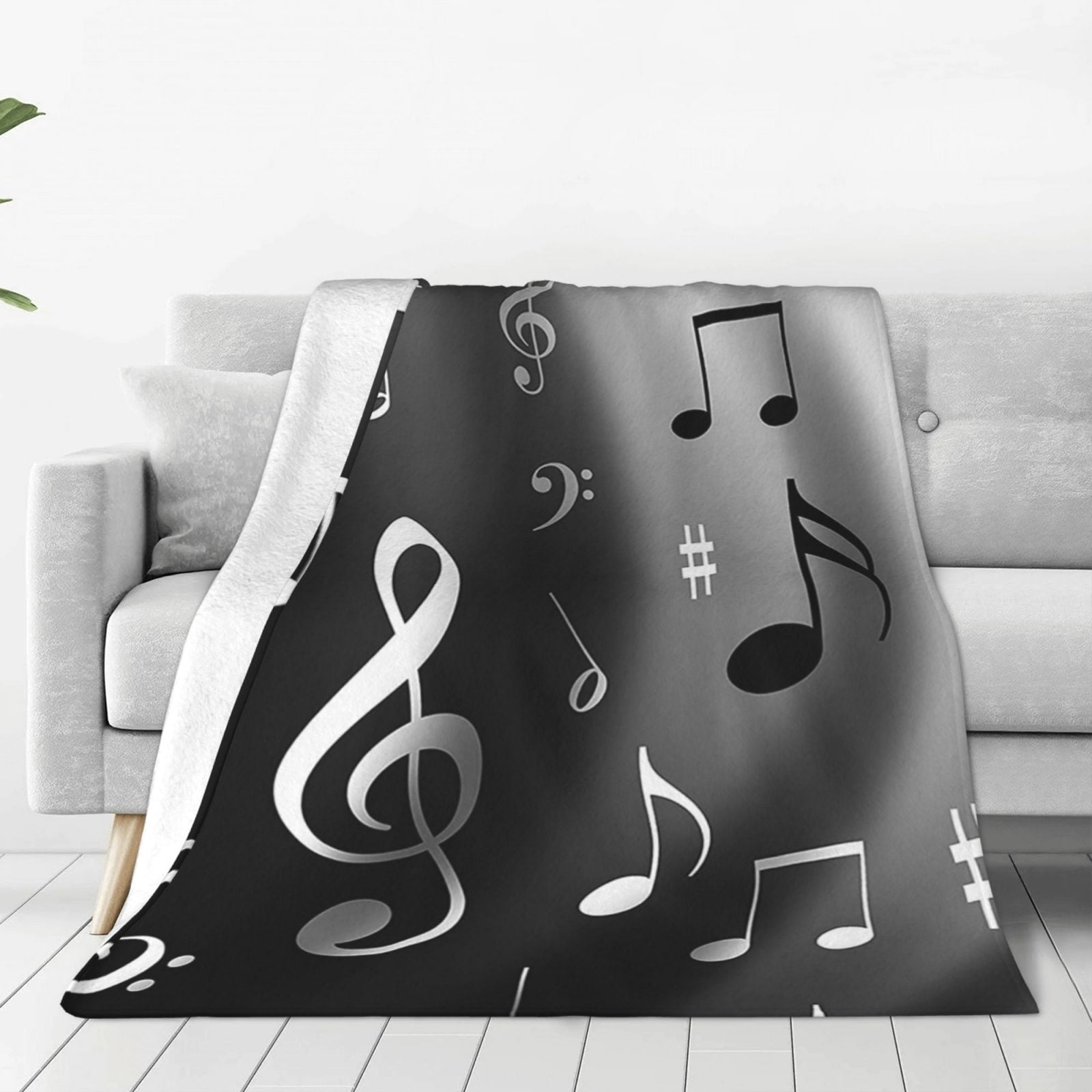 Black White Music Note Blanket Print Throw Blanket Soft Comfortable for ...