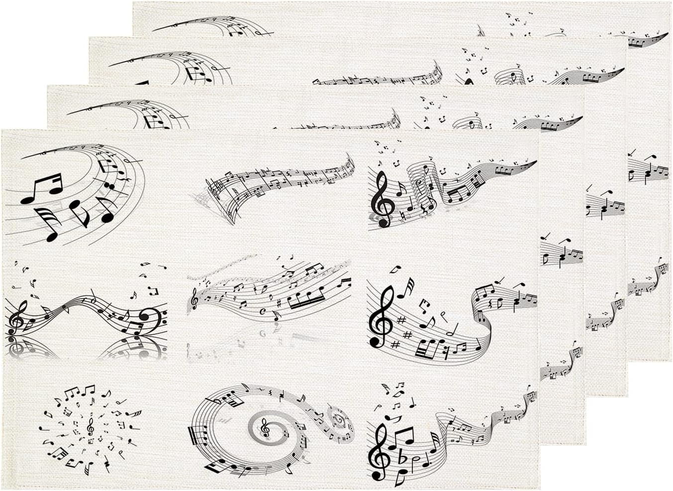 Black White Music Placemats, Note Musical Staff Treble Clef Notes Table ...