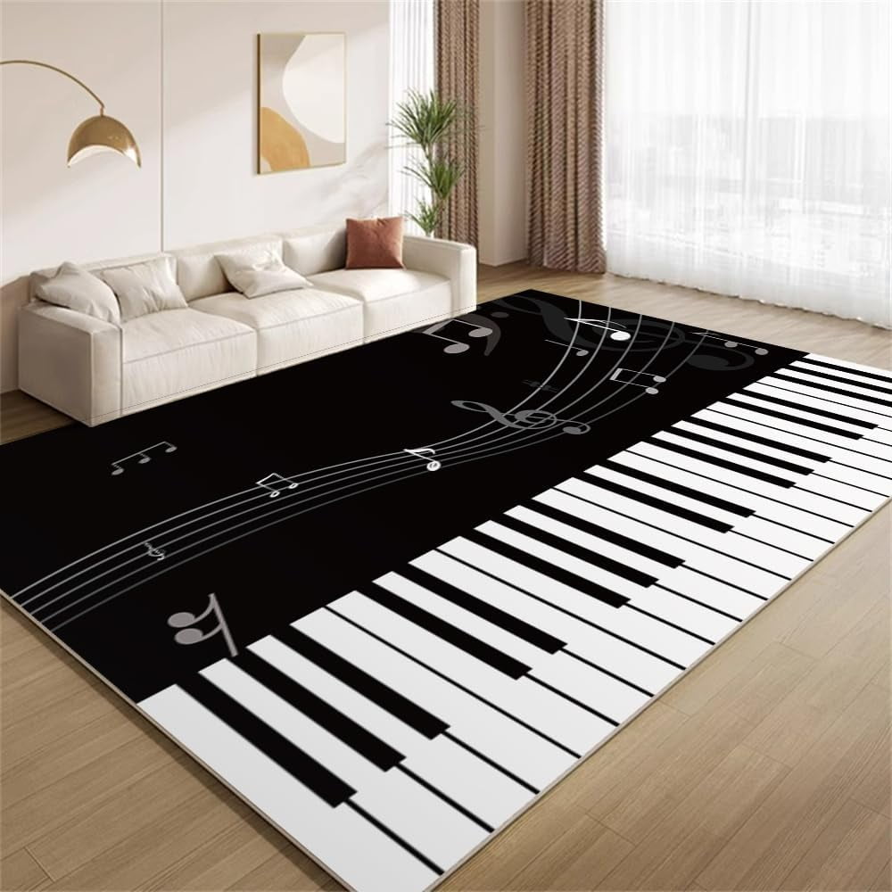 Black White Music Rug 5x7ft Area Rugs Funky Piano Keys Rugs Soft ...