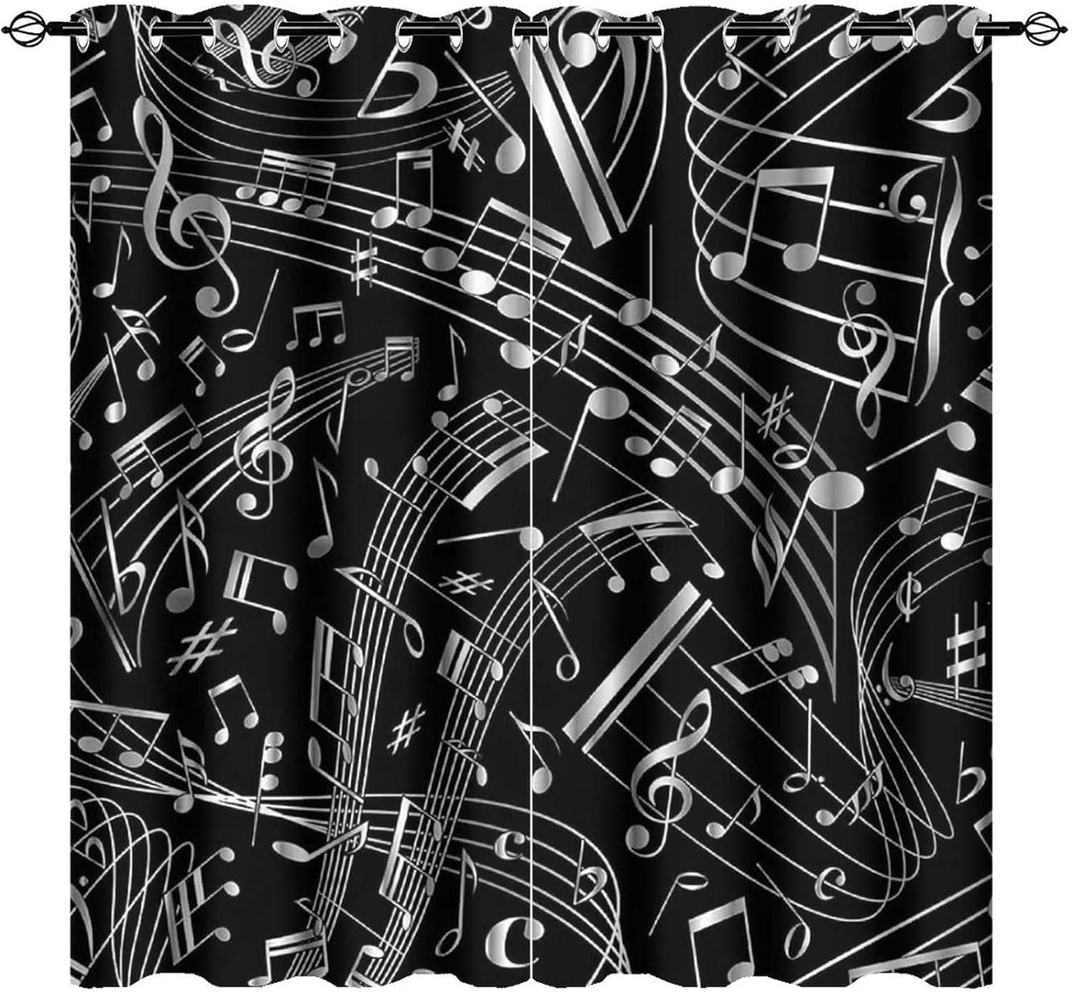 Black White Musical Notes Blackout Window Pattern,Musical Instrument ...