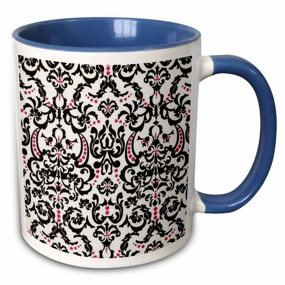 Black White N Hot Pink Barque Damask, 15oz Two-Tone Blue Mug - Walmart.com