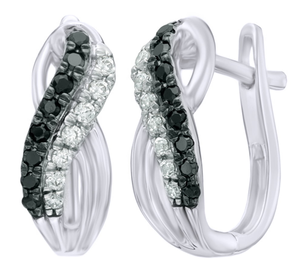 AFFY Black & White Natural Diamond Double Row Overlay Hoop Earrings in ...