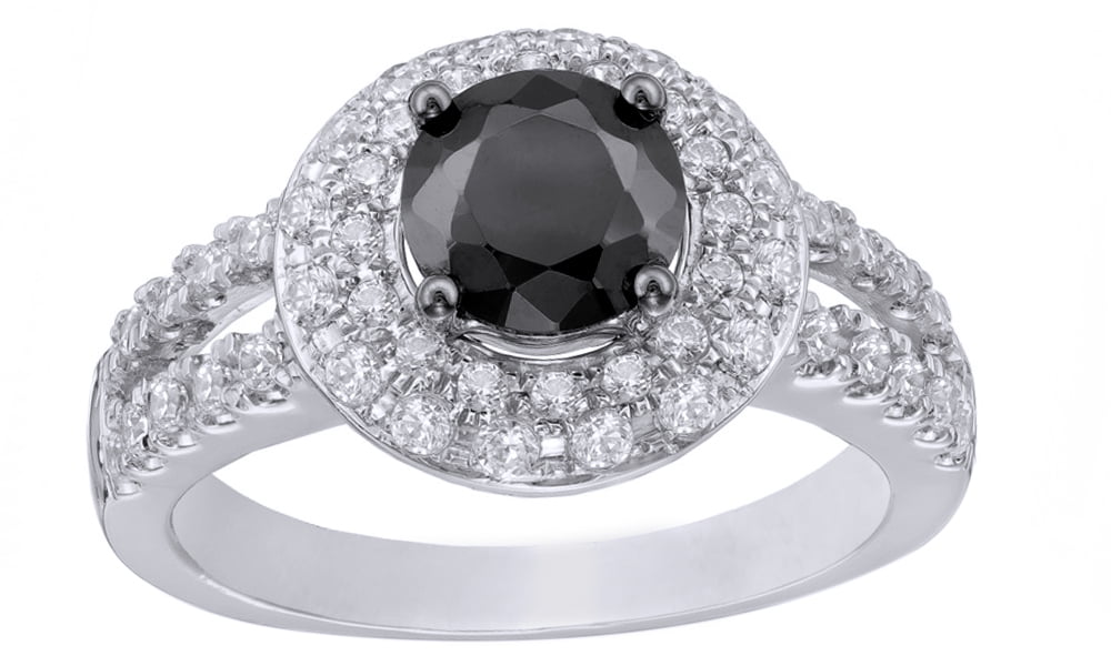 AFFY Black & White Natural Diamond Frame Engagement Ring in 10K White ...