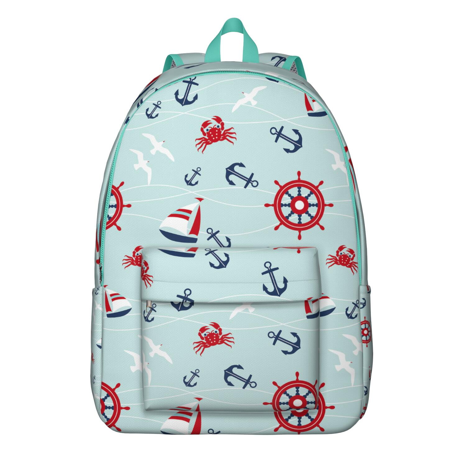 Black White Nautical Crab Backpack with Sea & Beach Theme, Waterproof ...