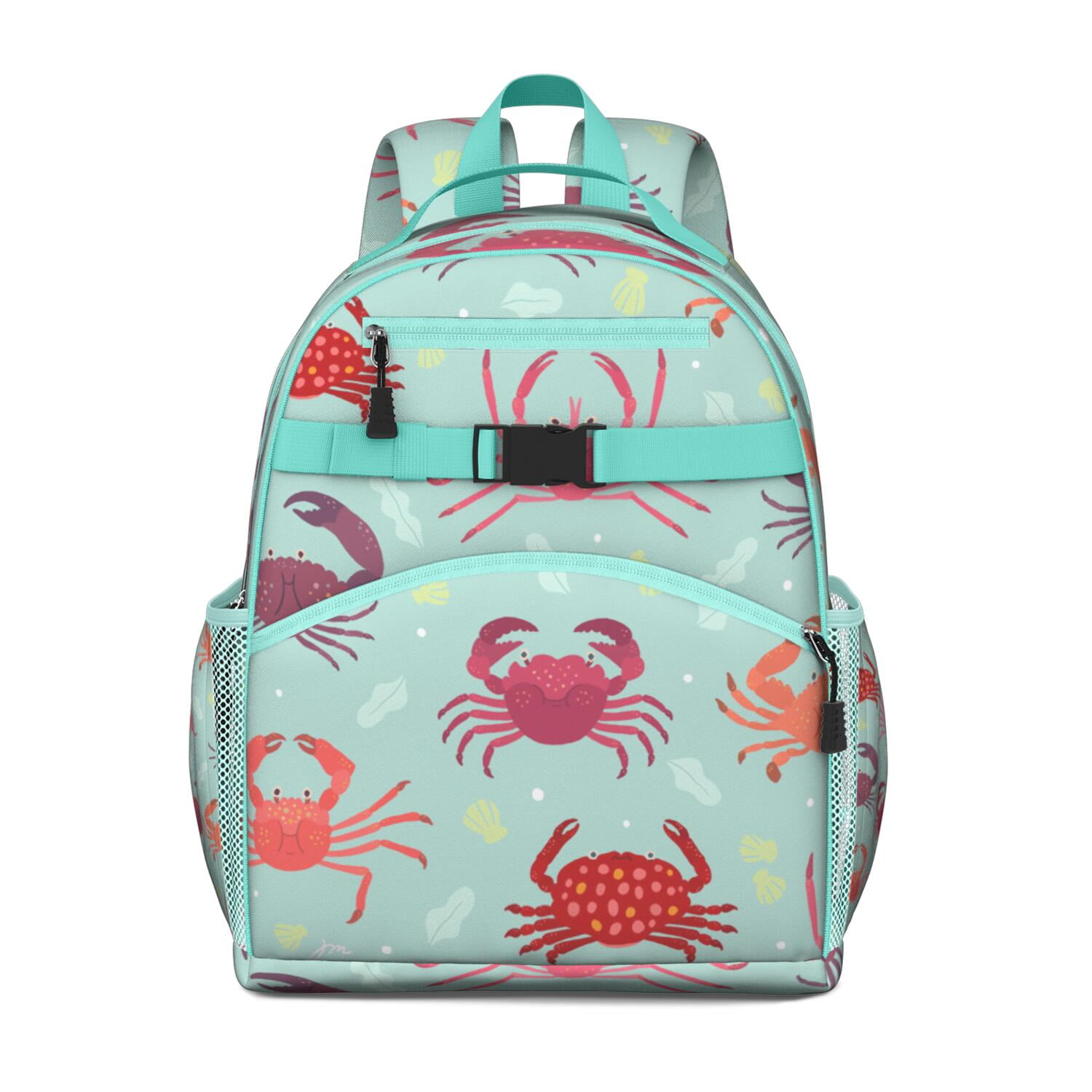 Black White Nautical Crab Students Backpack, Tropical Sea Life Cute ...