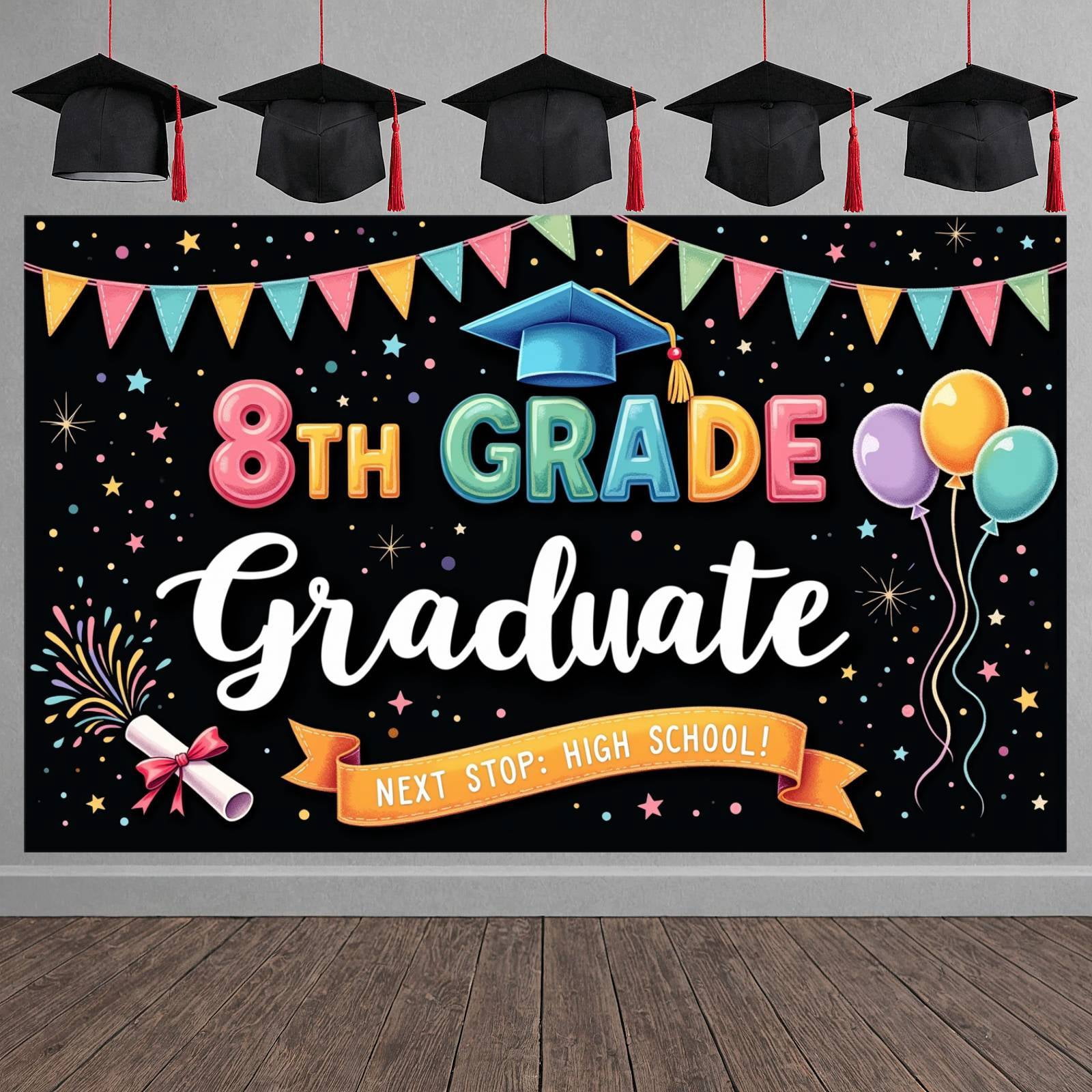 Black and White Next Stop High School Banner Hand-drawn Graduation ...