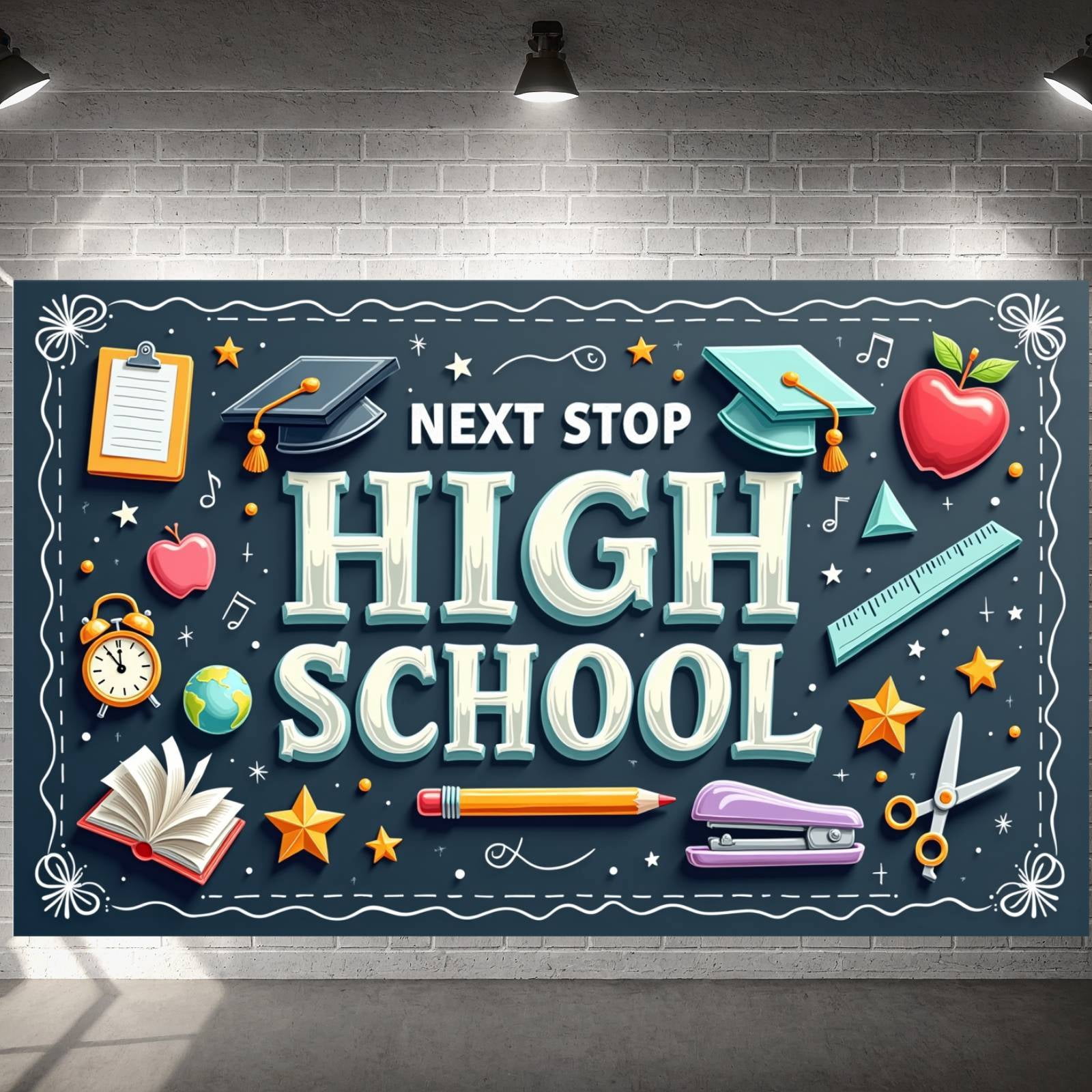 Black and White Next Stop High School Banner Hand-drawn Graduation ...