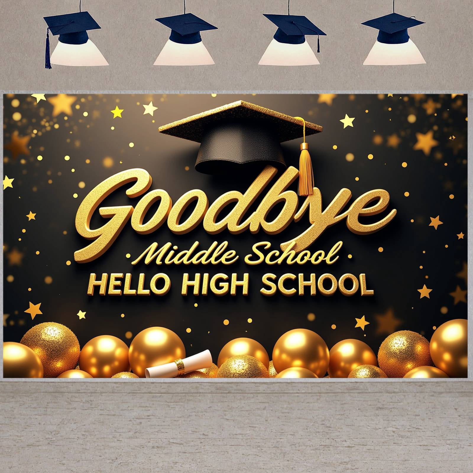 Black and White Next Stop High School Banner Hand-drawn Graduation ...