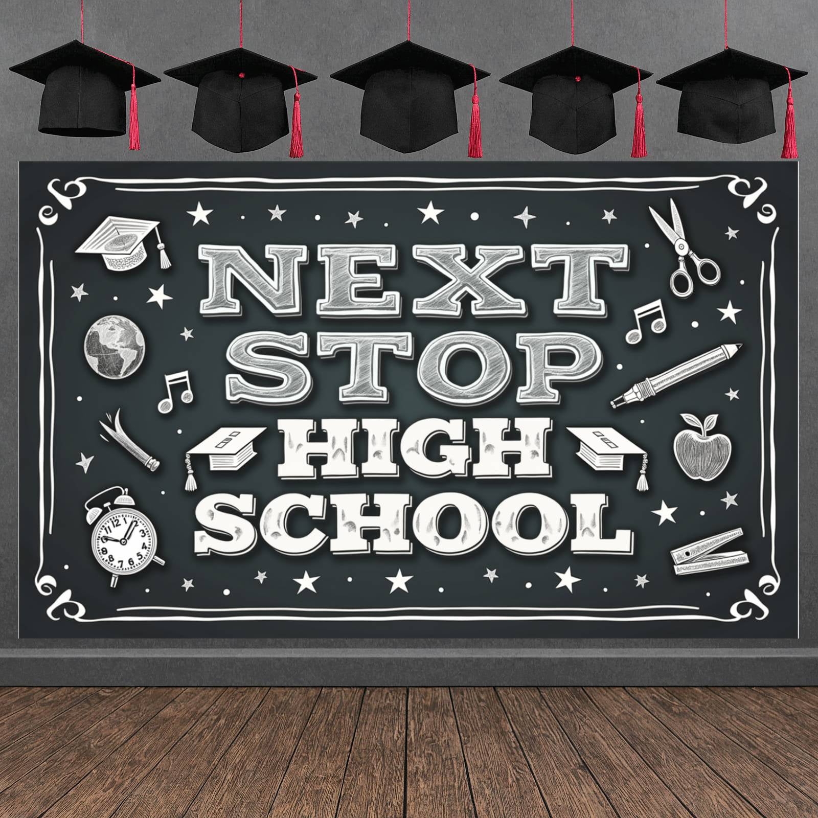 Black and White Next Stop High School Banner Hand-drawn Graduation ...