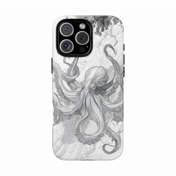 Black White Octopus Detailed Nautical Ink Illustration Case for iPhone ...