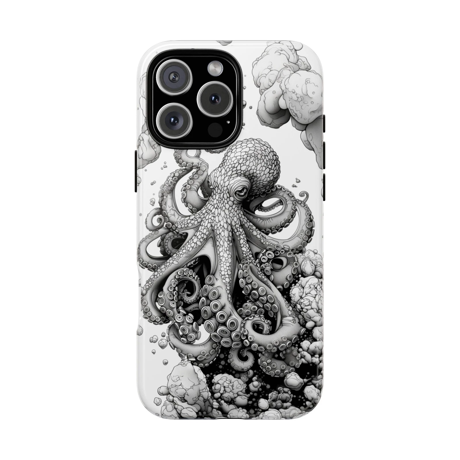 Black White Octopus Ink Drawing iPhone Case with iPhone 17 to 11 Pro ...