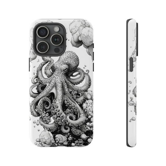 Black White Octopus Line Drawing Abstract Art Phone Case with iPhone 17 ...