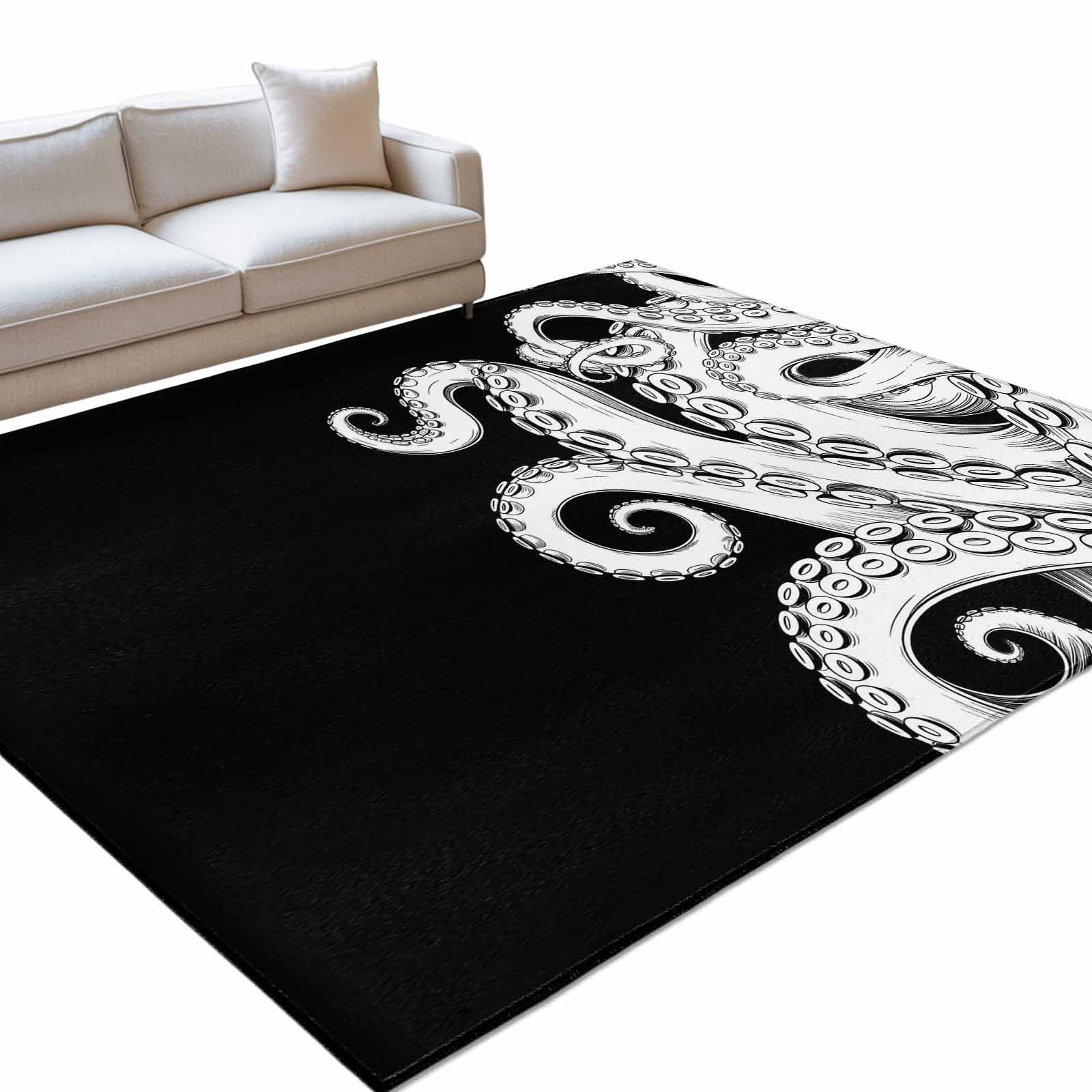 Black White Octopus Washable Rug 3x5 Area Rug for Living Room Bedroom ...