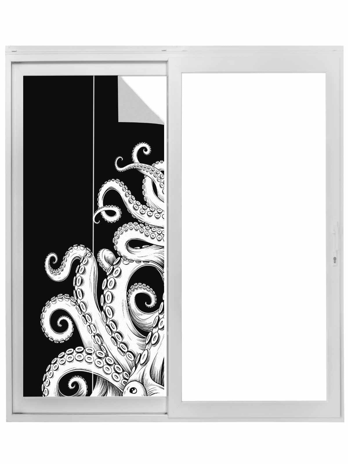 Black White Octopus Window Privacy Film, Coastal Ocean Animals Nautical ...