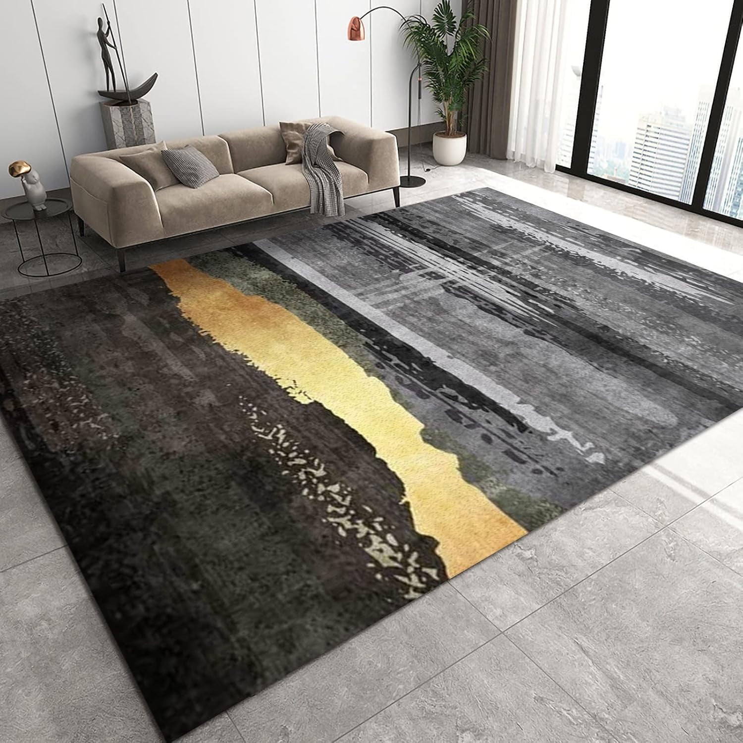 Black and White Oil Painting Area Rugs, Non-Slip Living Room Carpet ...