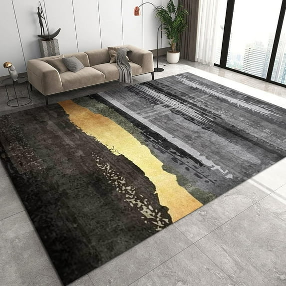 Black and White Oil Painting Area Rugs, Non-Slip Living Room Carpet ...