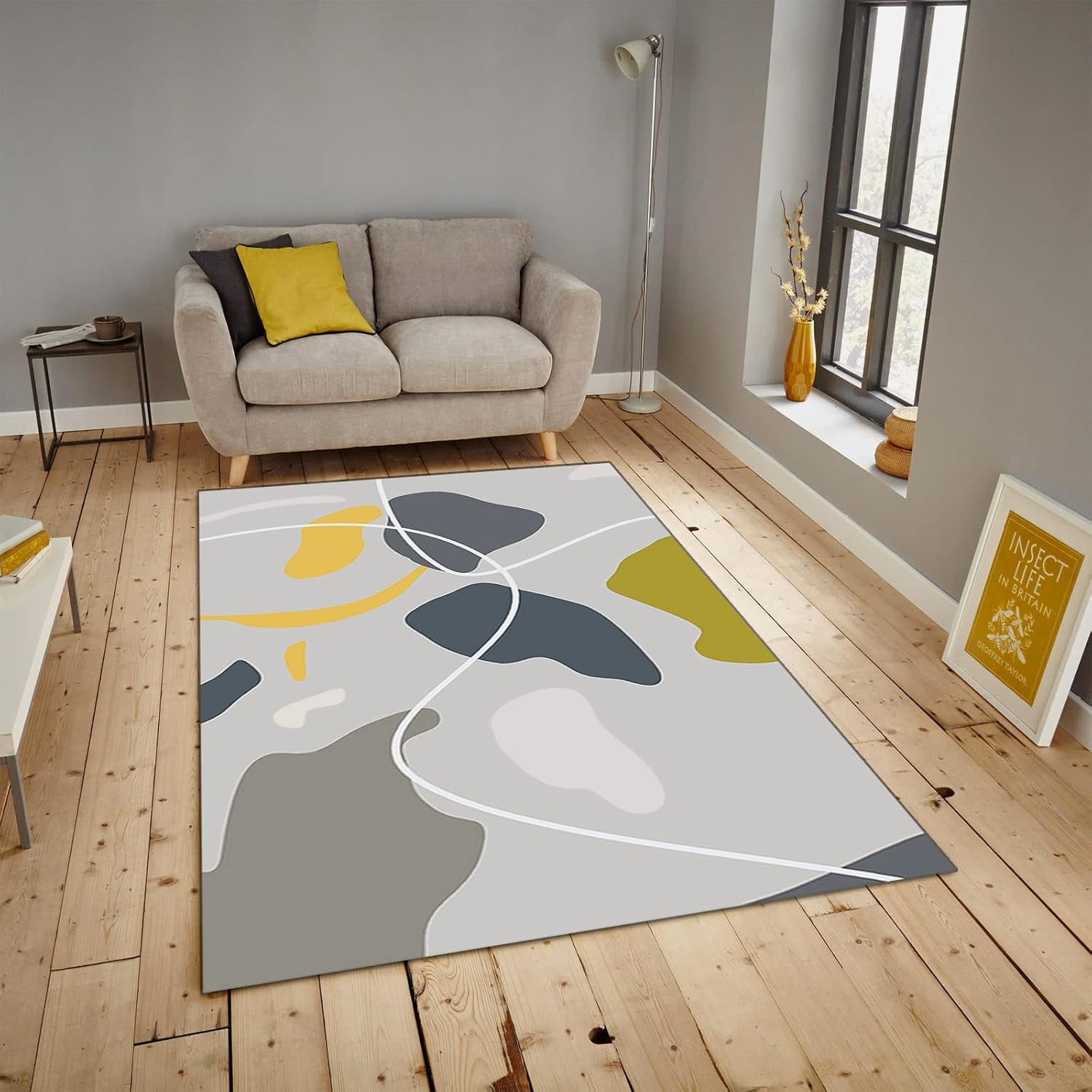 Black and White Oil Painting Art Area Rugs, Light-Colored Line Carpets ...