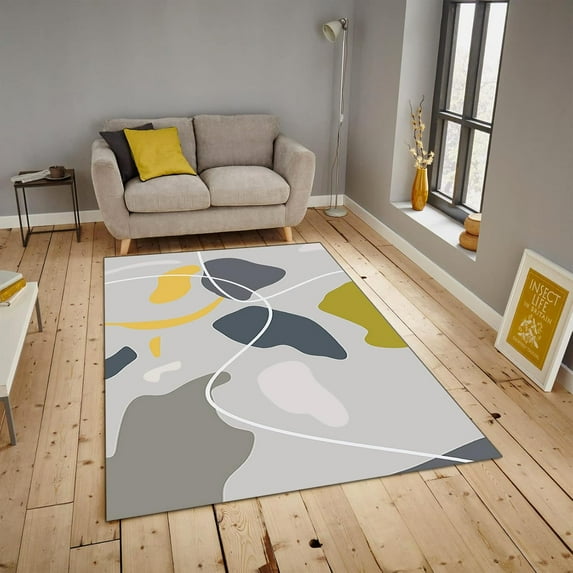 Black and White Oil Painting Art Area Rugs, Light-Colored Line Carpets ...