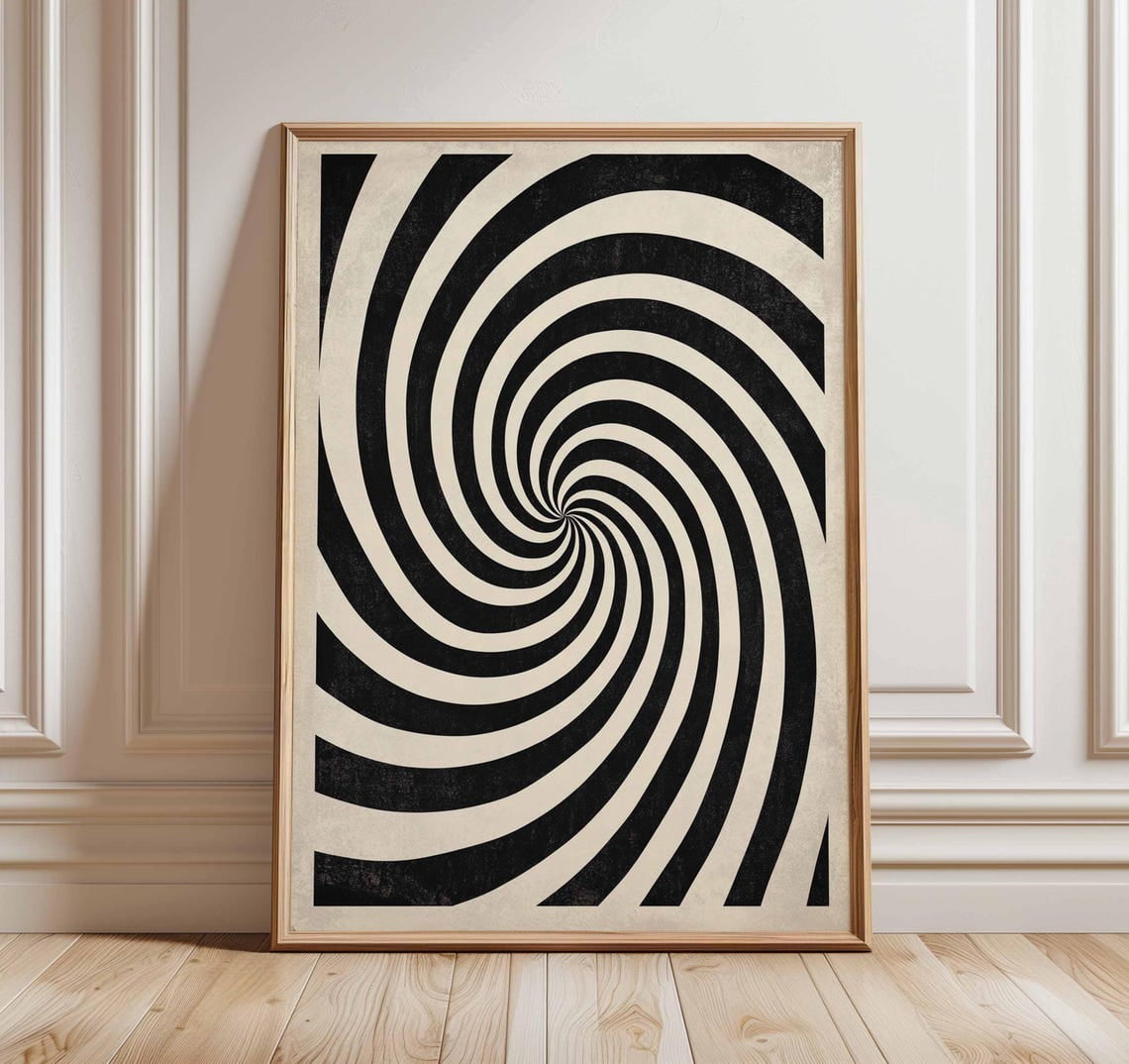 Black White Op Art Swirl Psychedelic Hypnotic Optical Illusion Retro ...
