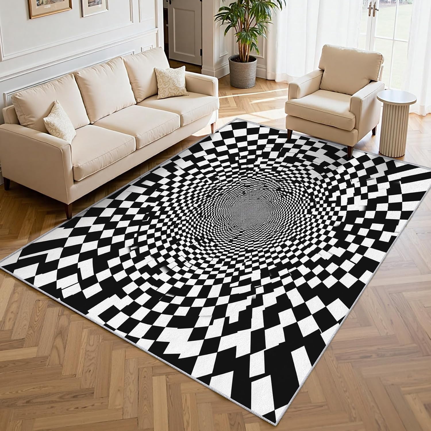 Black White Optical Illusion Area Rugs, Psychedelic Swirl Carpet ...