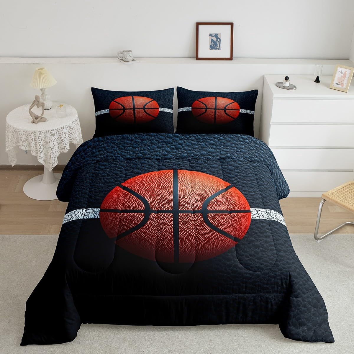Black White Orange Basketball Comforter Set Graffiti Watercolor Hippies ...