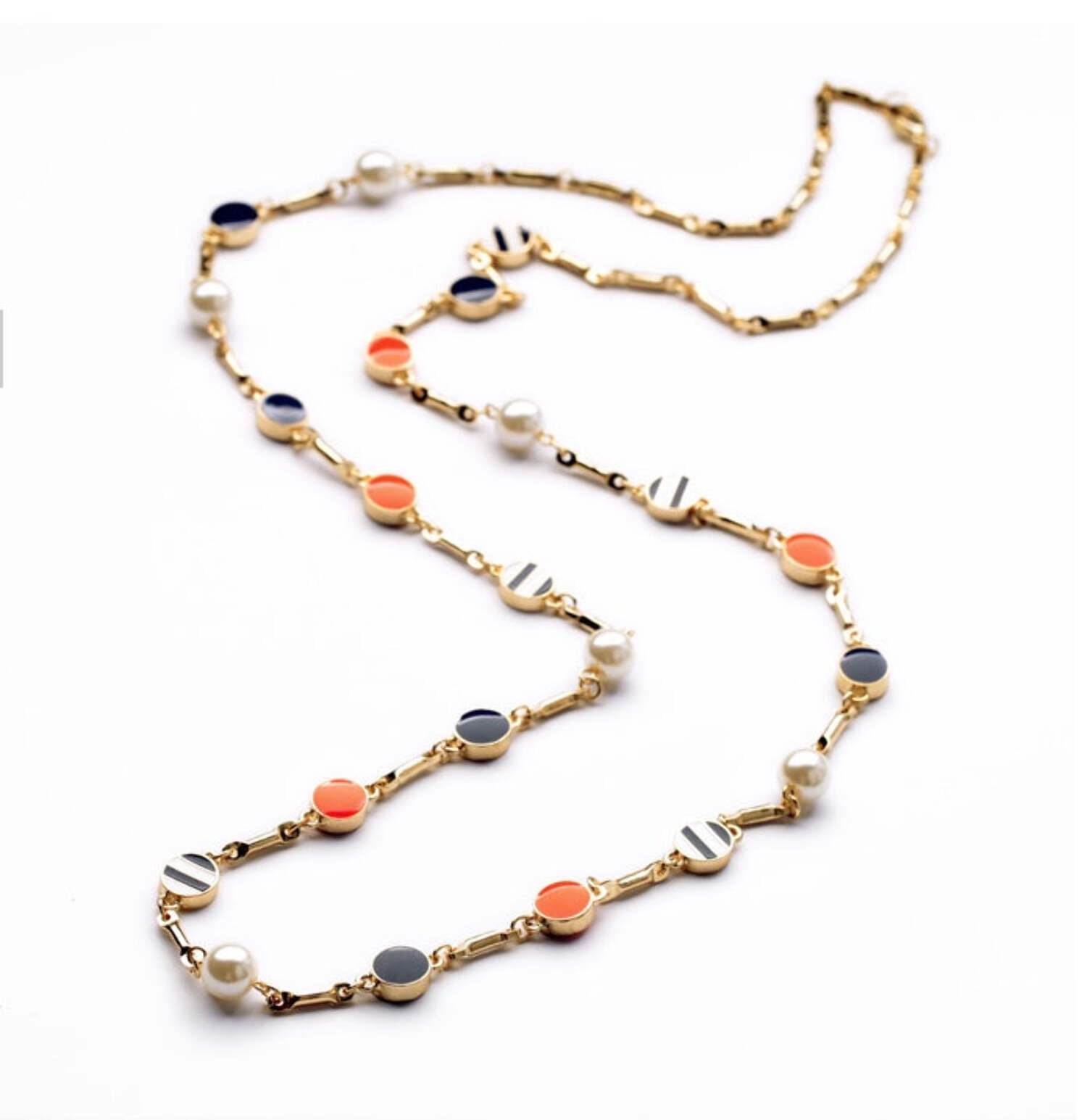 Black, White Orange Circular Long Necklace - Walmart.com