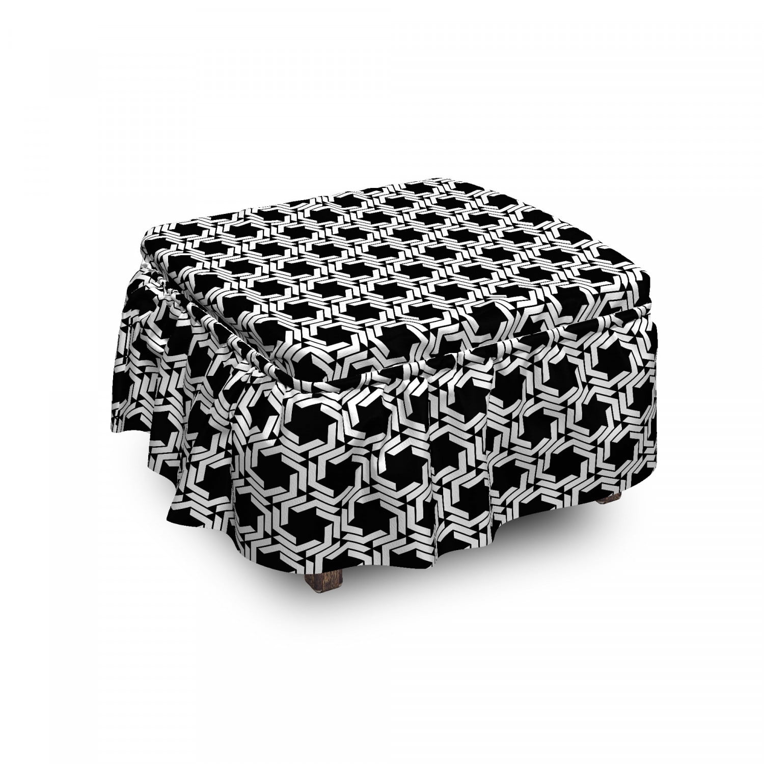 Black and White Ottoman Cover, Spiral Hexagons, 2 Piece Slipcover Set ...