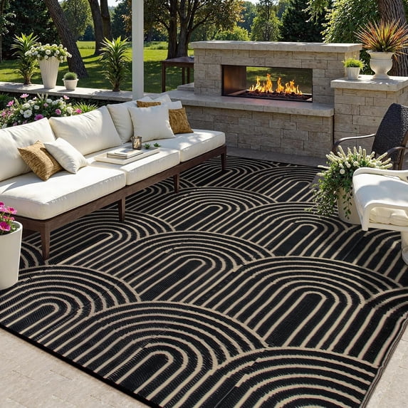 Black and White Outdoor Rug 9x12,Large Camping Rugs for Outside Your Rv ...