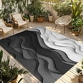 Black White Outdoor Rug, Gradient Ocean Wave Abstract Geometric Modern ...