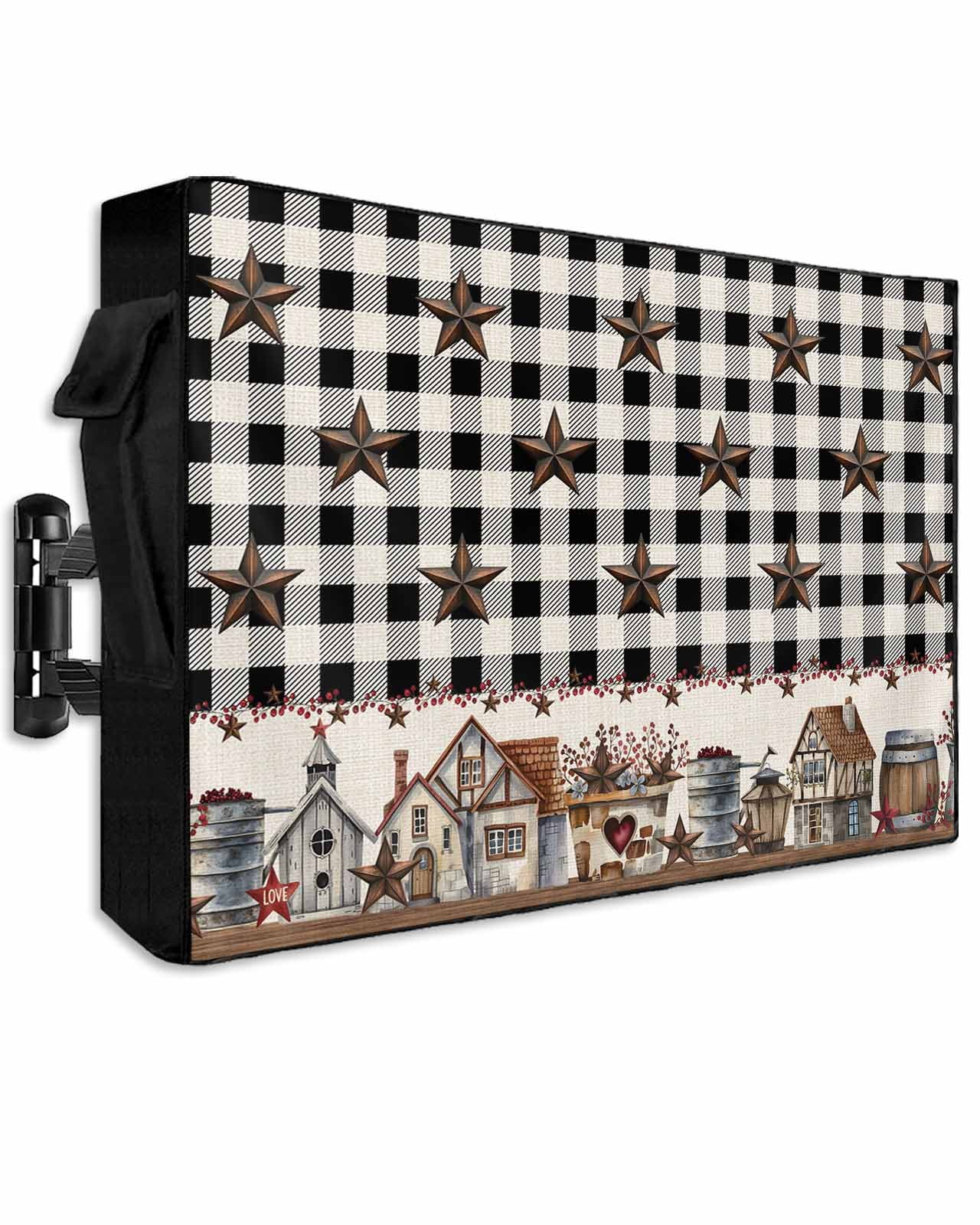 Black White Outdoor TV Cover 40 to 43 inch Buffalo Plaid Country Star ...